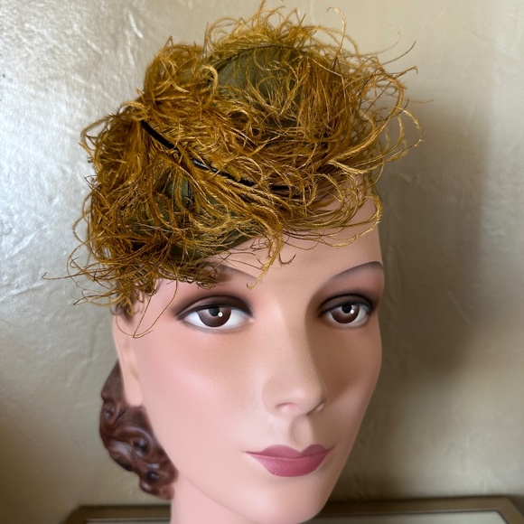 MARCELLA HATS | Accessories | Elegant 93s Olive Felt Tilt Hat With Gold ...